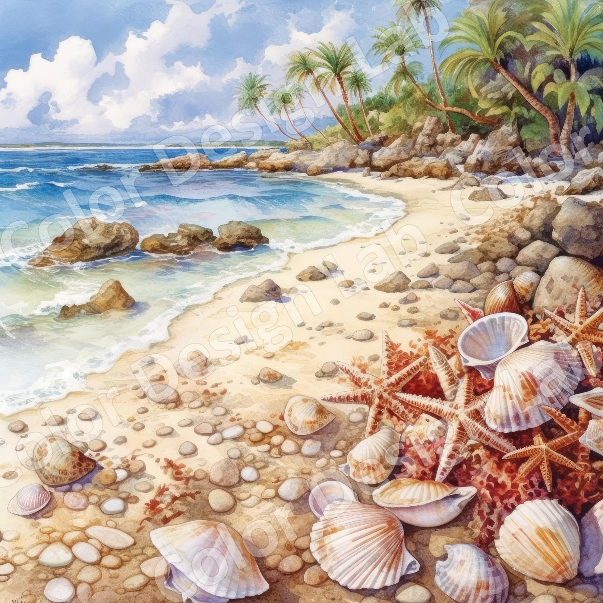 Seashell-strewn Tropical Beach Printable Art Set, 8 High Resolution ...