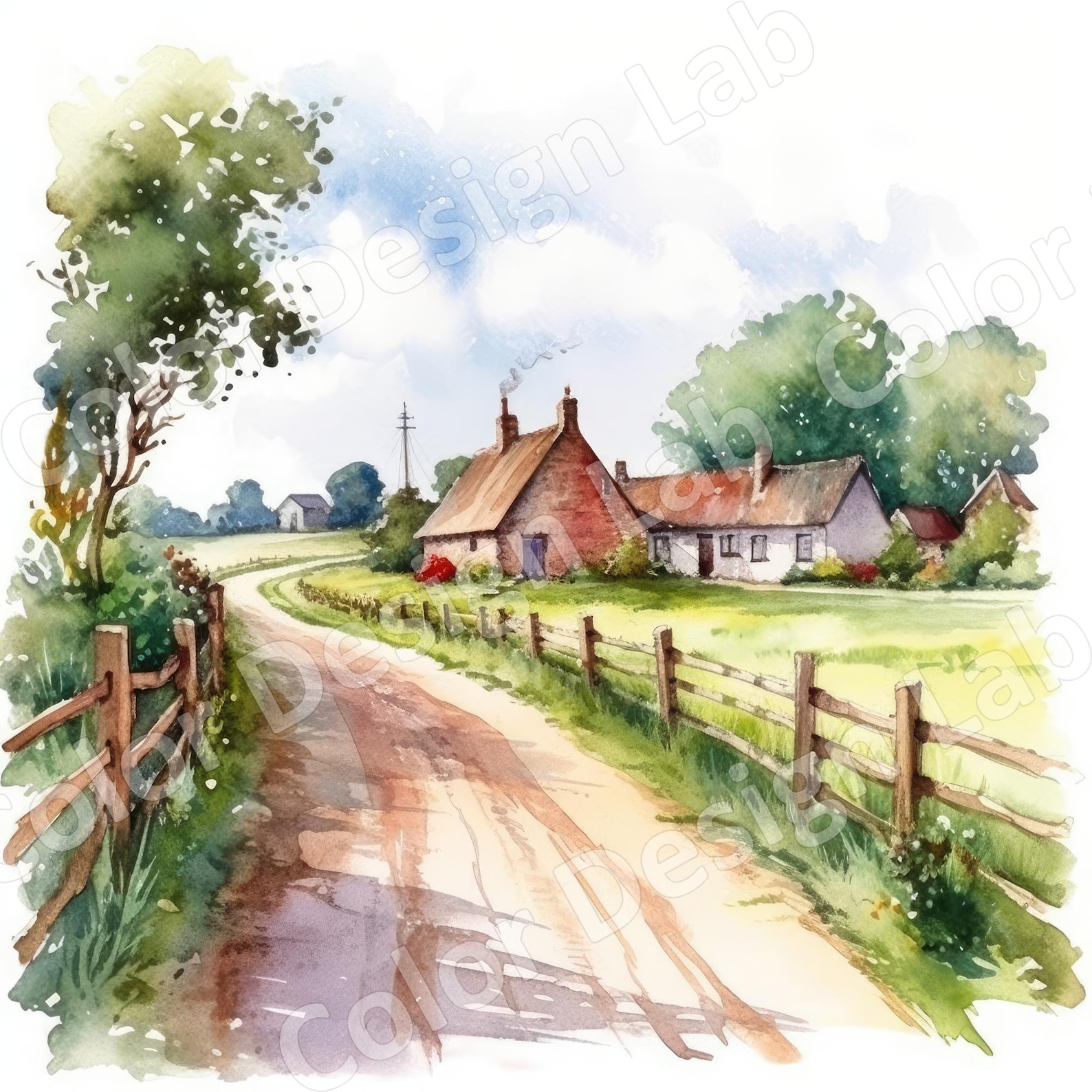 Country Lane Printable Clipart Set of 8 High-resolution PNG Images ...