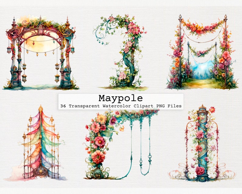 Maypole Clipart Bundle of 36 Quality Transparent Watercolor - Etsy