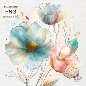 10 Abstract Floral Clipart - Watercolor Flowers Print - Pink, Blue ...