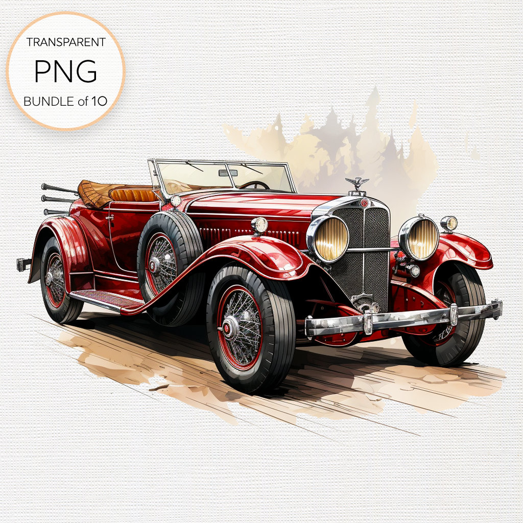 Vintage Sporty Car Clipart - Set of 10 Retro Automobile Illustrations ...