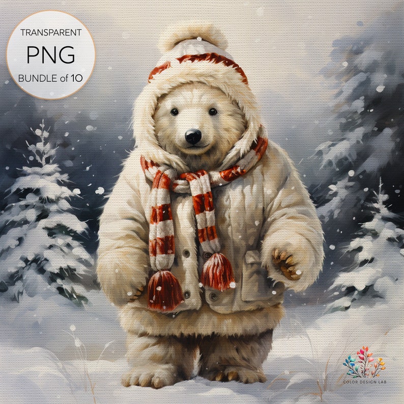 Christmas Polar Bear Clipart, Cute Polar Bear in Santa Hat, Watercolor ...