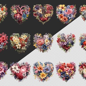Floral Heart Clipart Bundle of 36 Quality Transparent Floral Heart ...