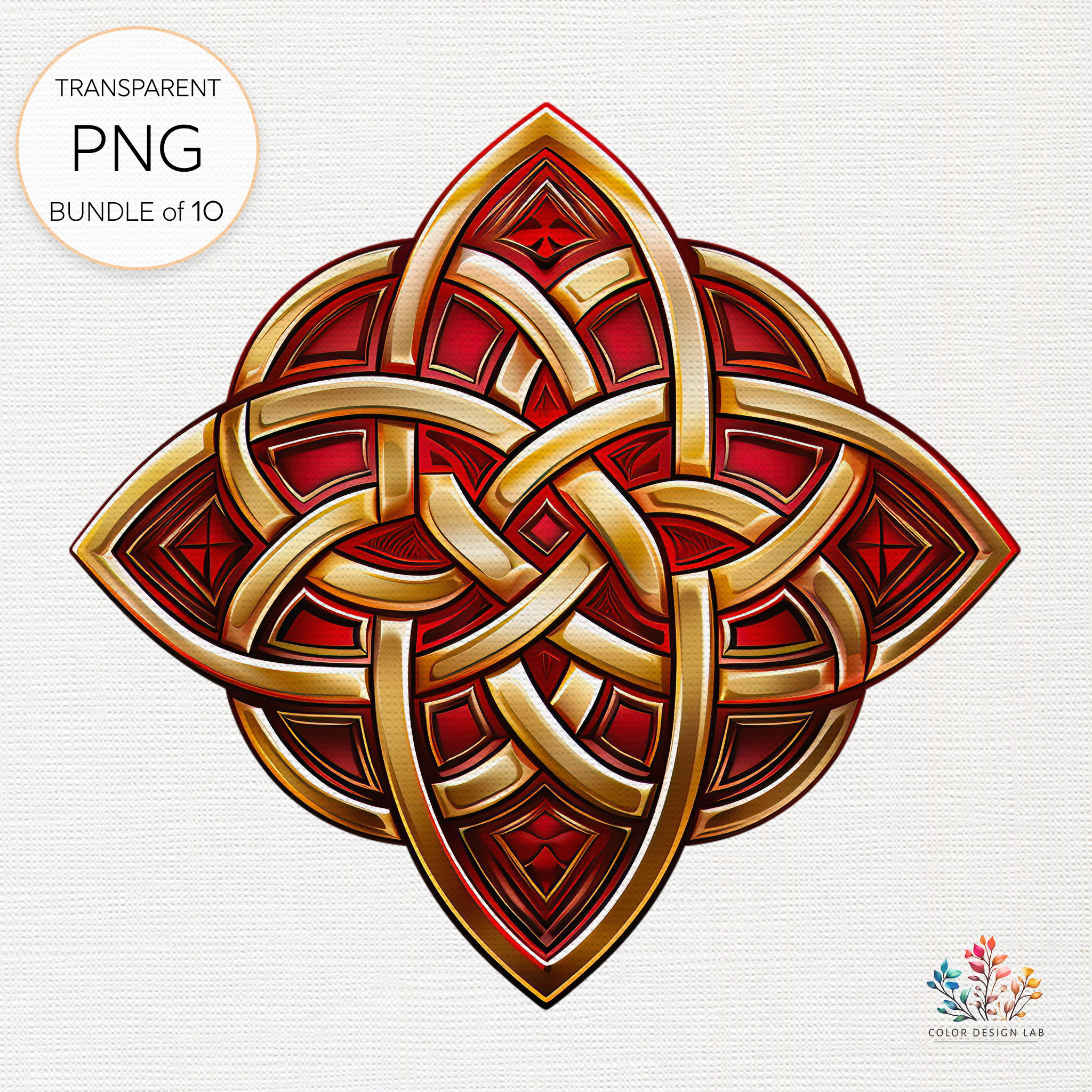 Mystical Red and Gold Celtic Knot Clipart, Vibrant Intricate Labyrinth ...