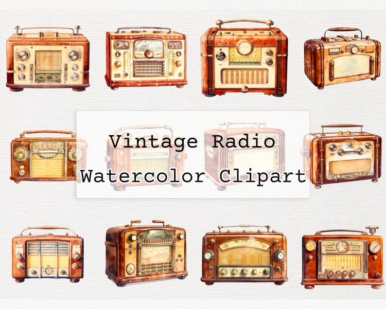 Vintage Radio Clipart. 36 Transparent Vintage Radio Watercolor - Etsy