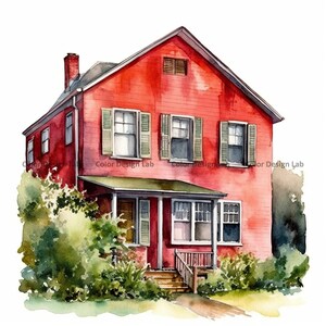 Red House Clipart - Set of 8 High-quality Buildings PNG - Digital ...