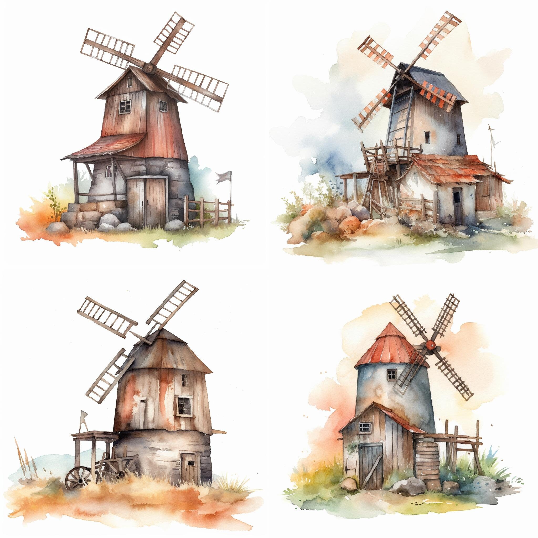 Rustic Windmill Clipart 8 Printable Art PNG Windmill Wall - Etsy