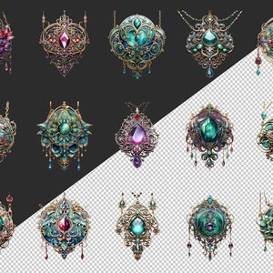 Enchanted Amulet Clipart Bundle of 36 Quality Transparent Watercolor ...