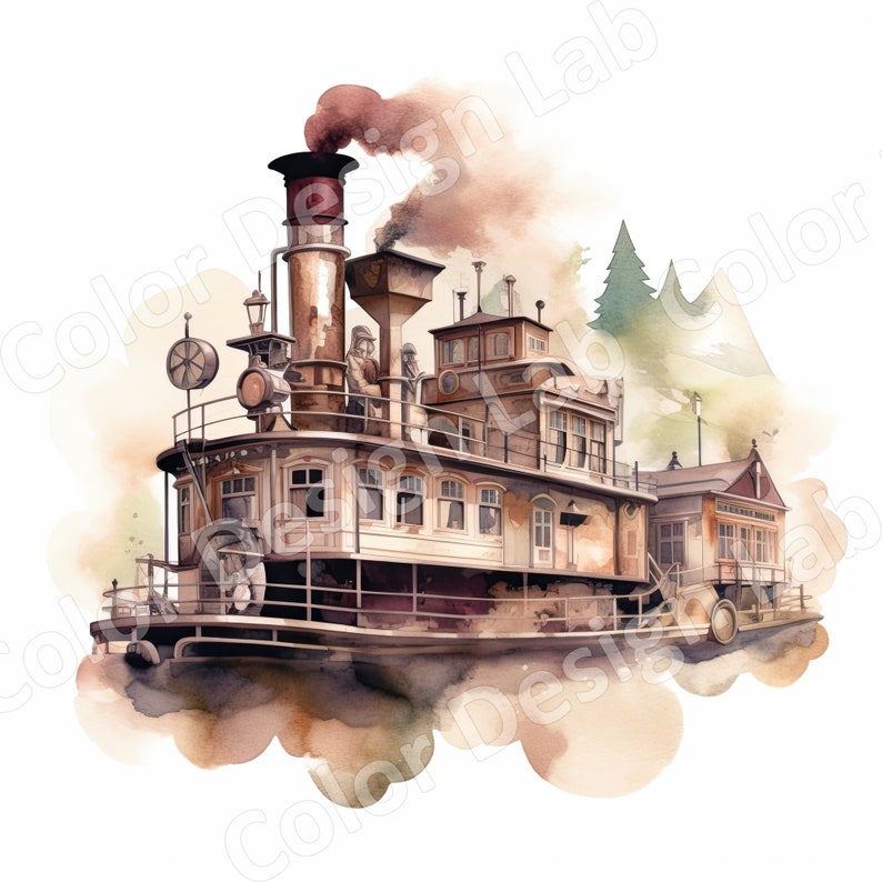 Vintage Steamboat Journey Printable Clipart Set 8 - Etsy