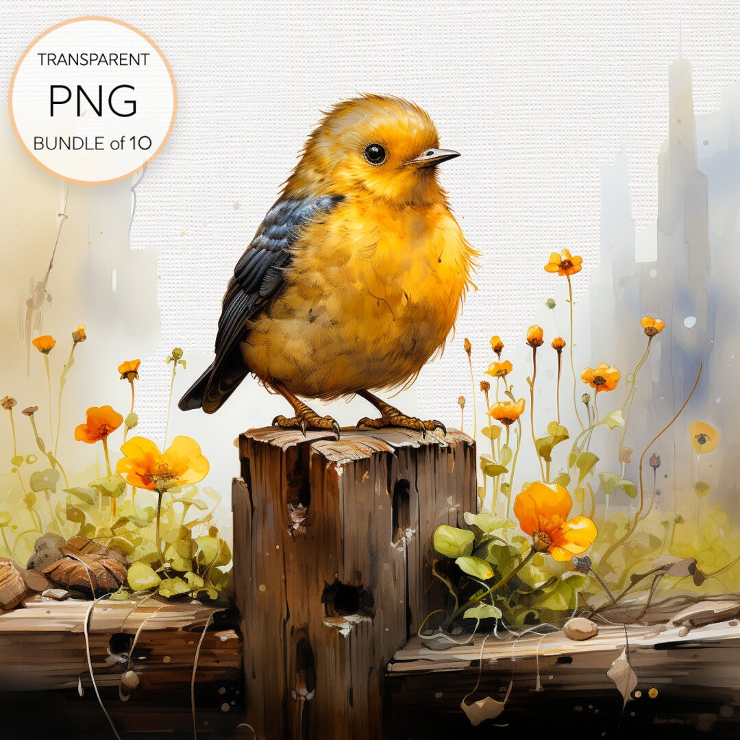 Cute Bird on Fence Post Watercolor Clipart - Adorable Avian ...