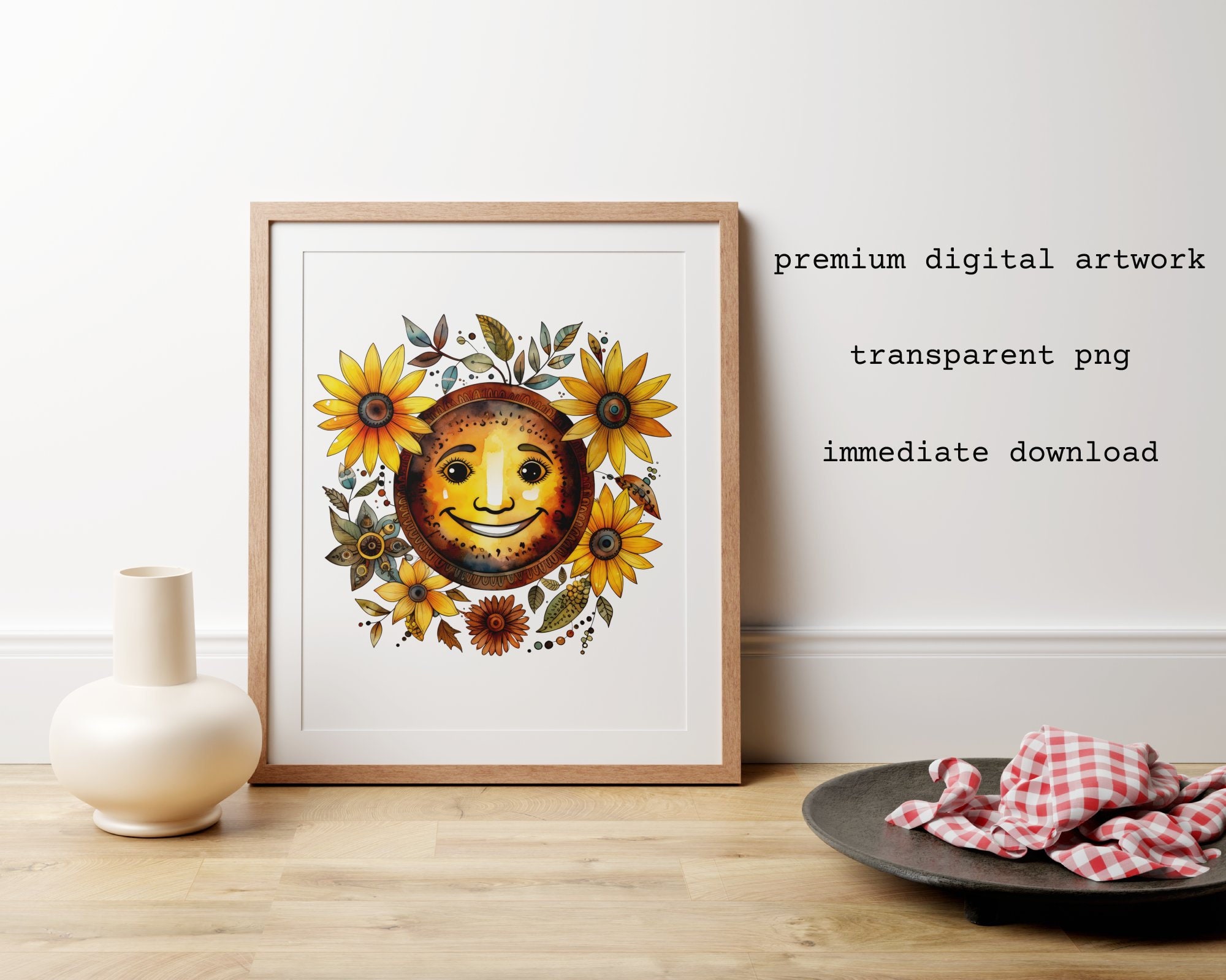 Boho Smiley Face Clipart Bundle of 36 Quality Transparent Watercolor ...