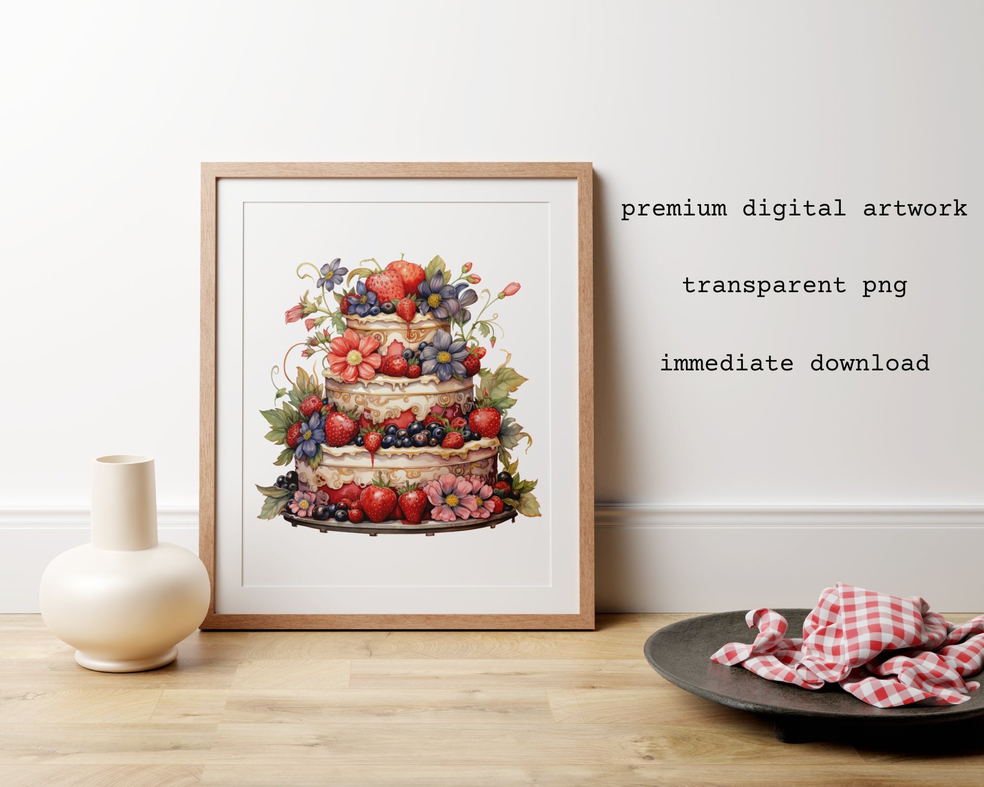 Boho Birthday Cake Clipart Bundle of 36 Quality Transparent Watercolor ...
