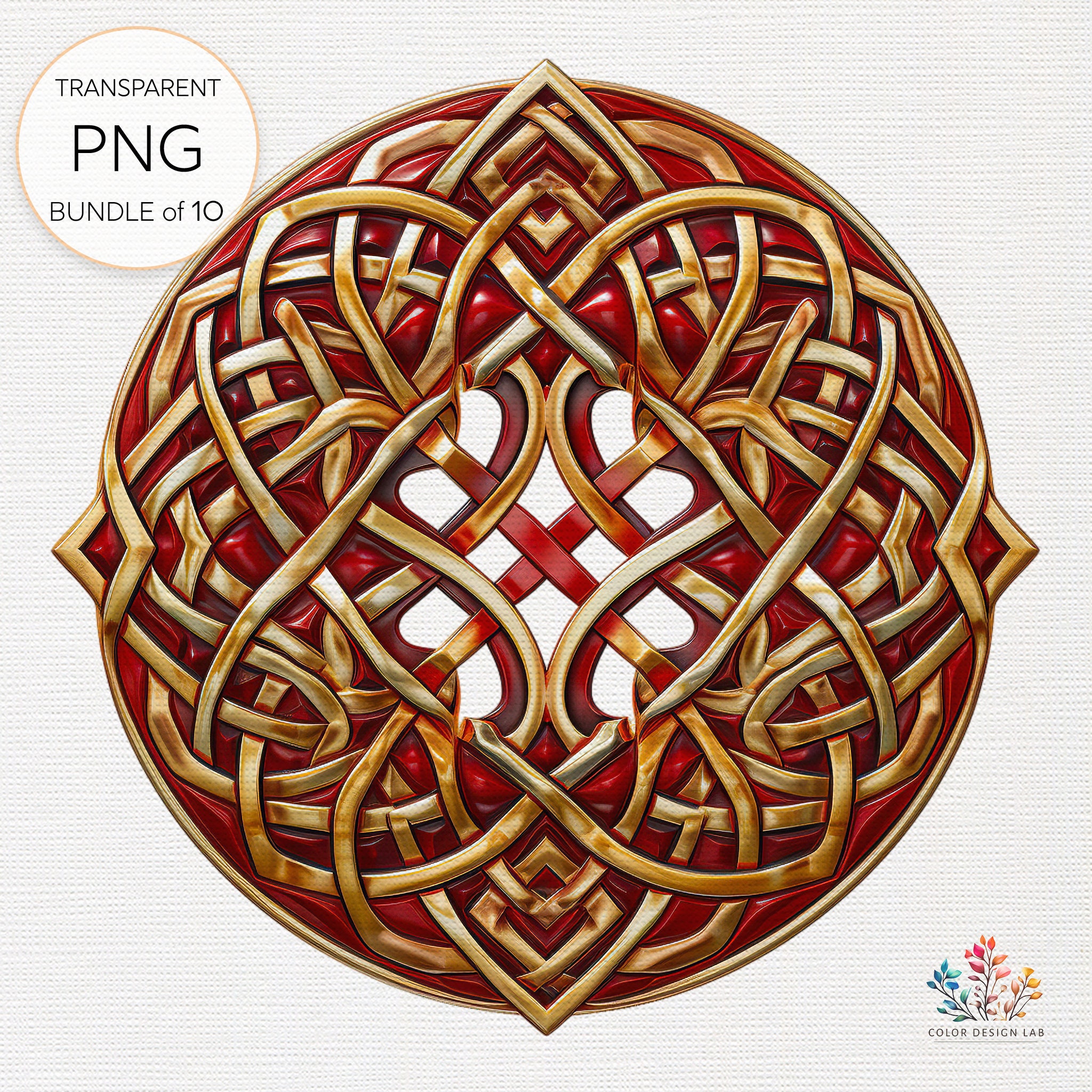 Mystical Red and Gold Celtic Knot Clipart, Vibrant Intricate Labyrinth ...