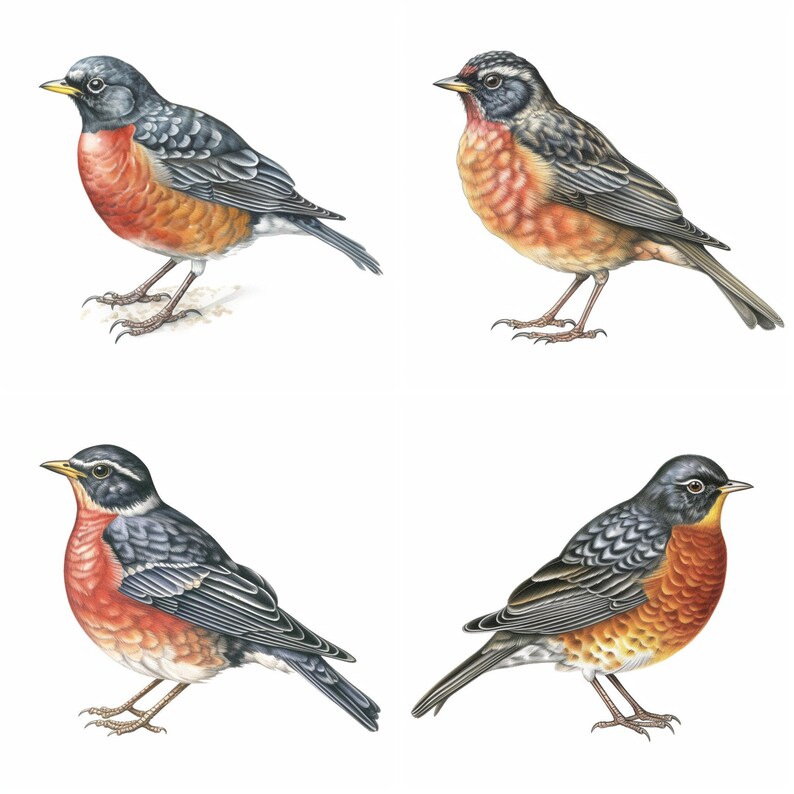 American Robin Clipart Set – 8 Printable Art PNG, Digital Download ...