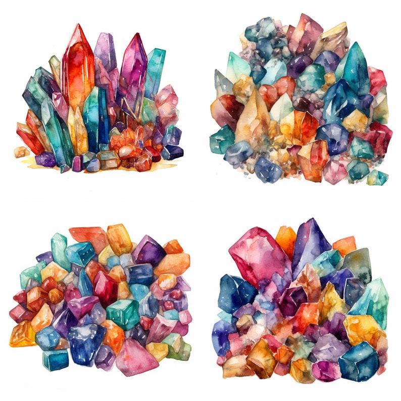 Colourful Crystal Printable Clipart Gemstone Set of 8 PNG - Etsy