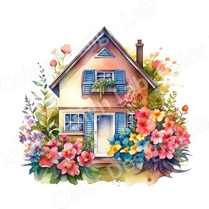 Flower Cottage Printable Clipart Set 8 High-resolution PNG - Etsy