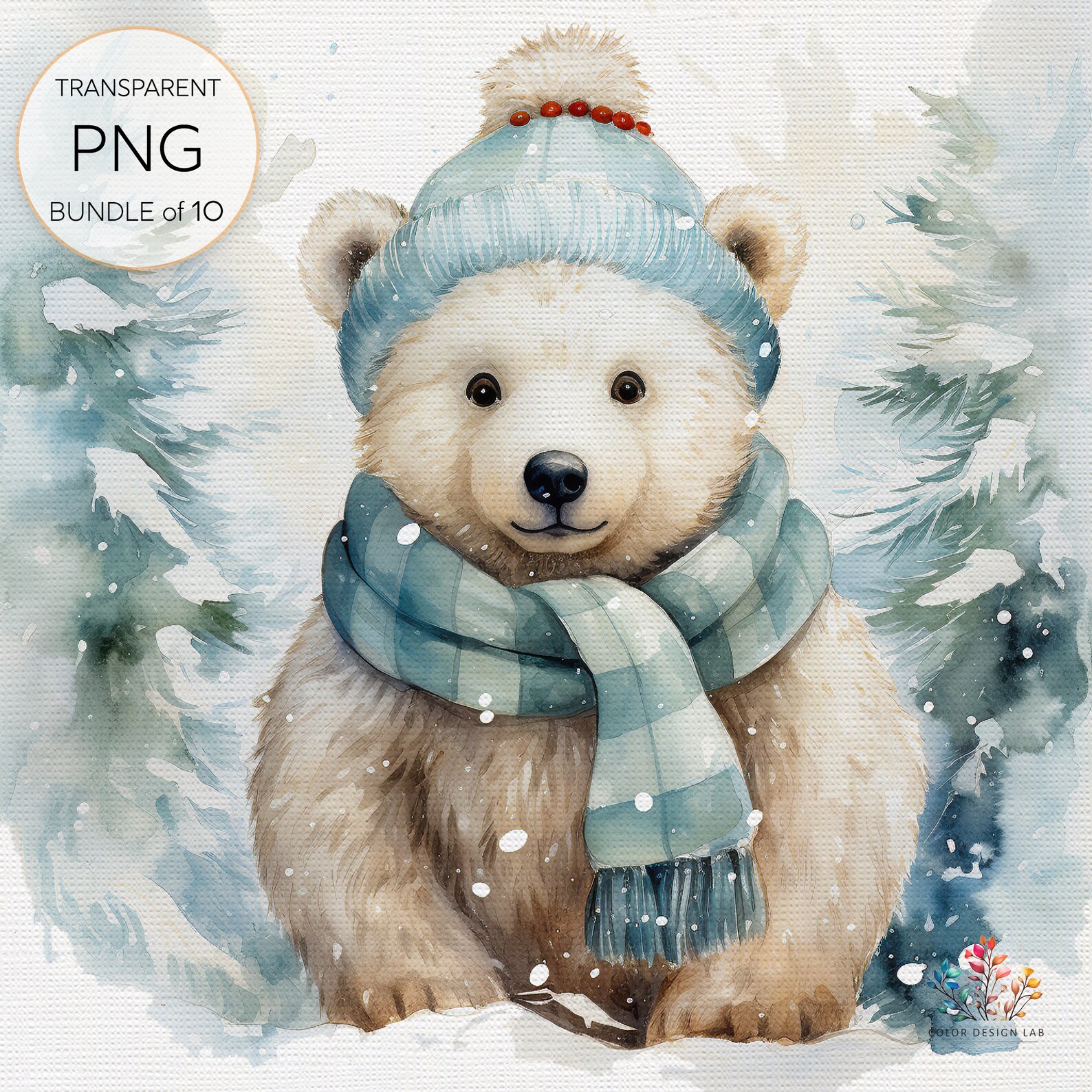 Christmas Polar Bear Clipart, Cute Polar Bear in Santa Hat, Watercolor ...