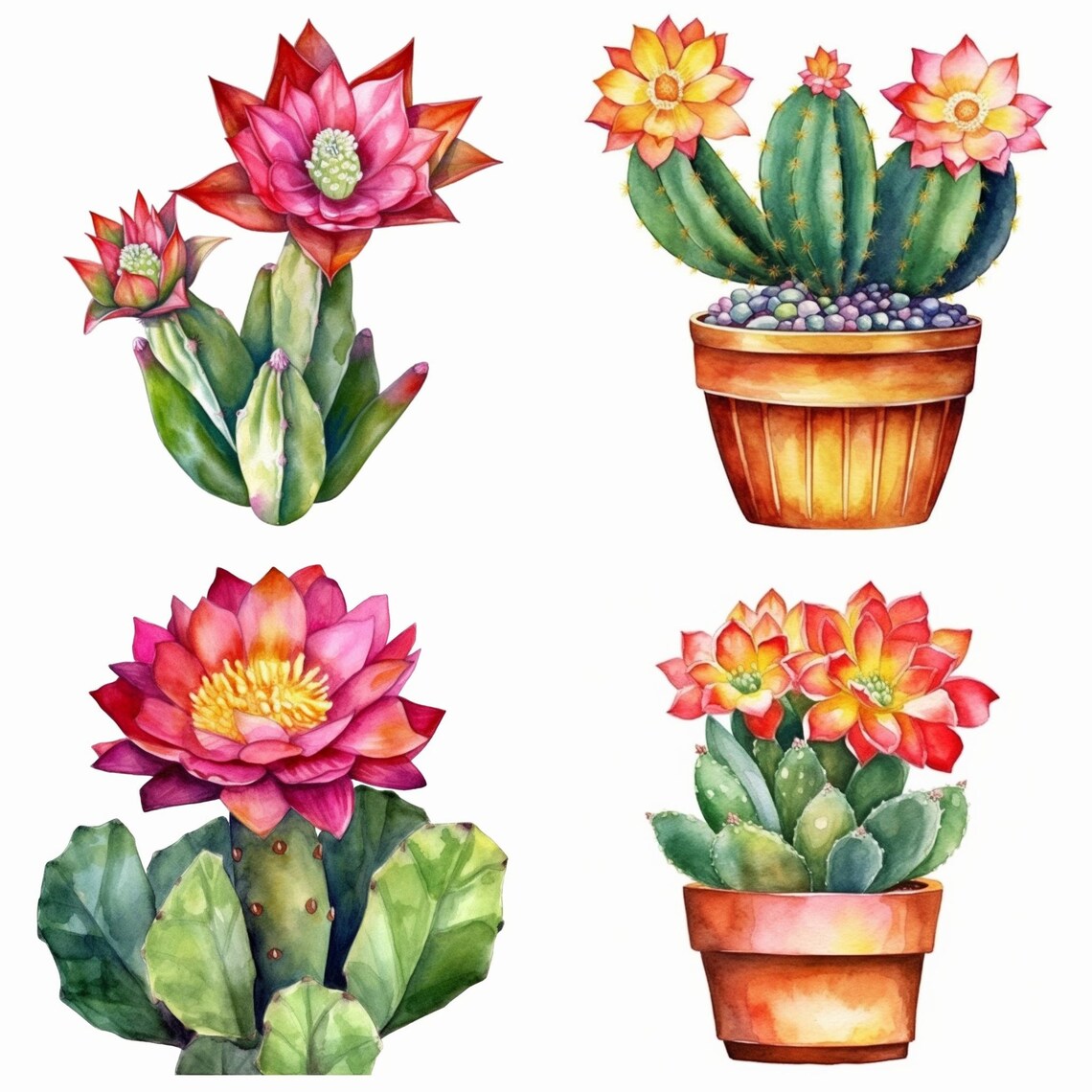 Cactus With Flower Clipart Set of 12 PNG Digital Download - Etsy