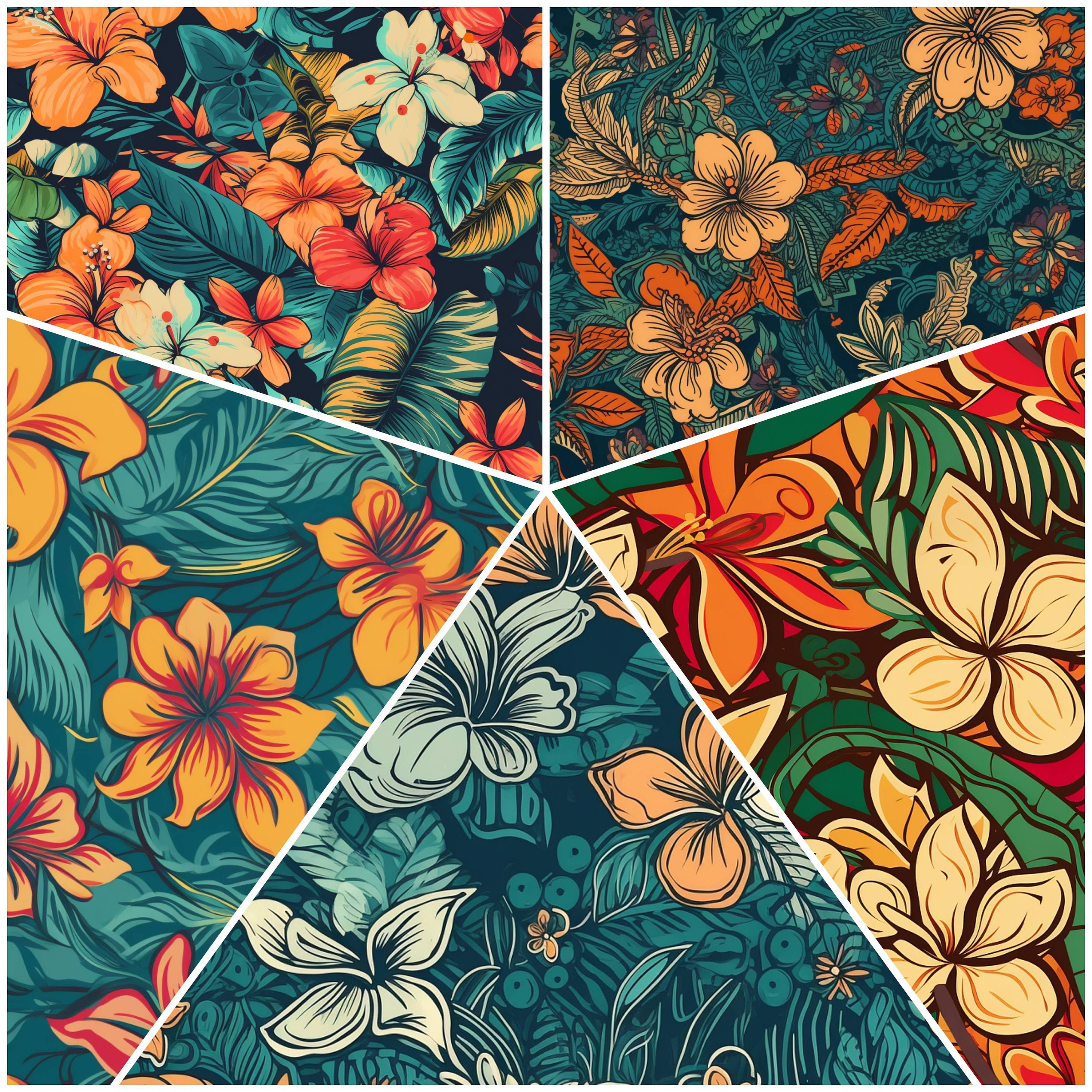 Hawaiian Floral - 15 Seamless Patterns (PNG Files) High Quality 300 DPI ...