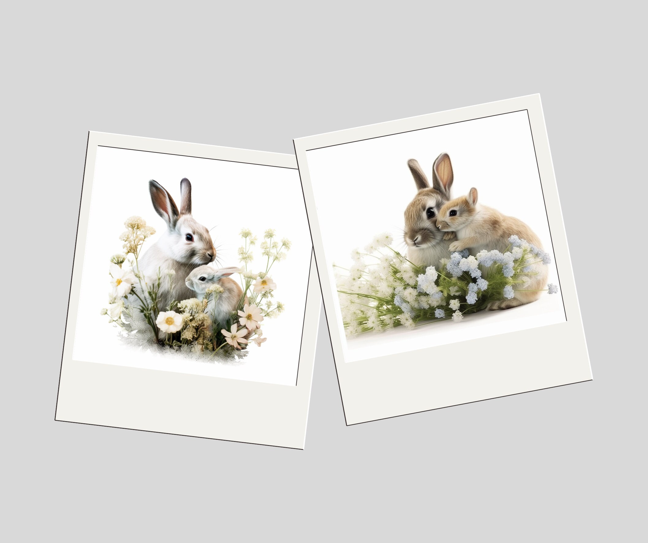 Floral Bunnies Clipart, 10 High Quality JPG, Nursery Art, Bunnies With ...