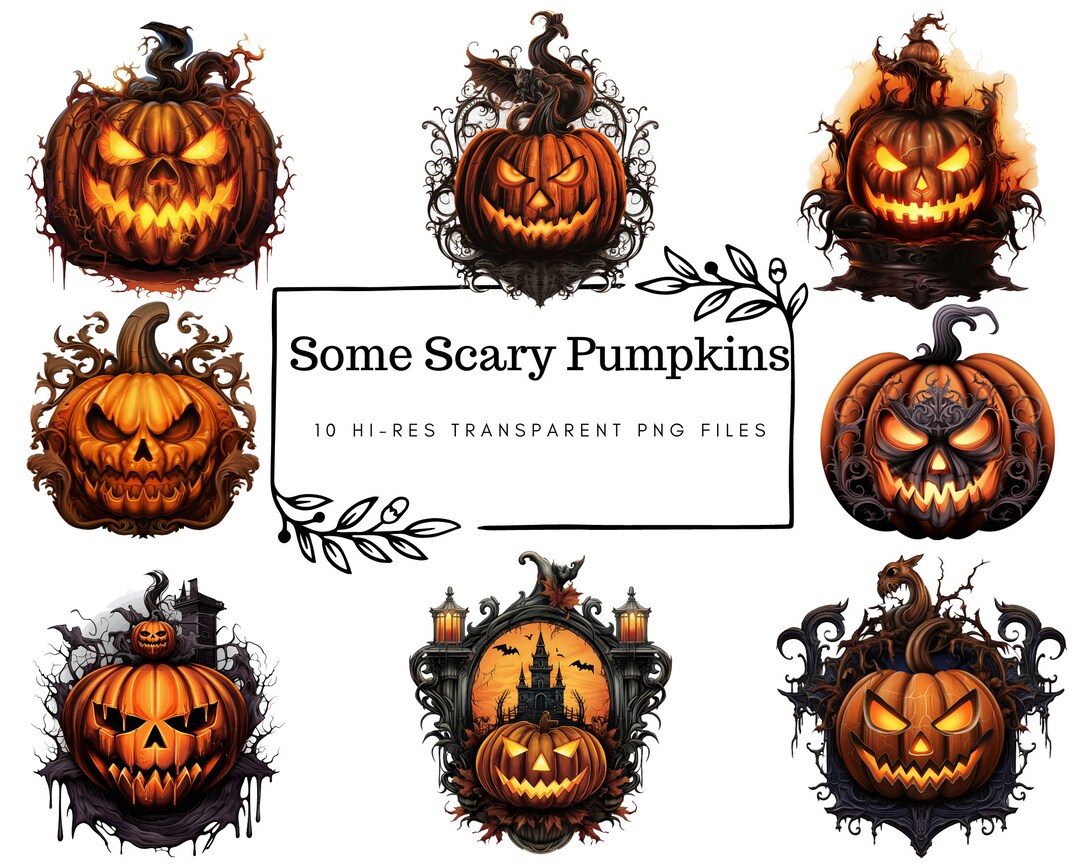 10 Scary Pumpkins, Hi-res Transparent PNG - Halloween Clipart - Etsy