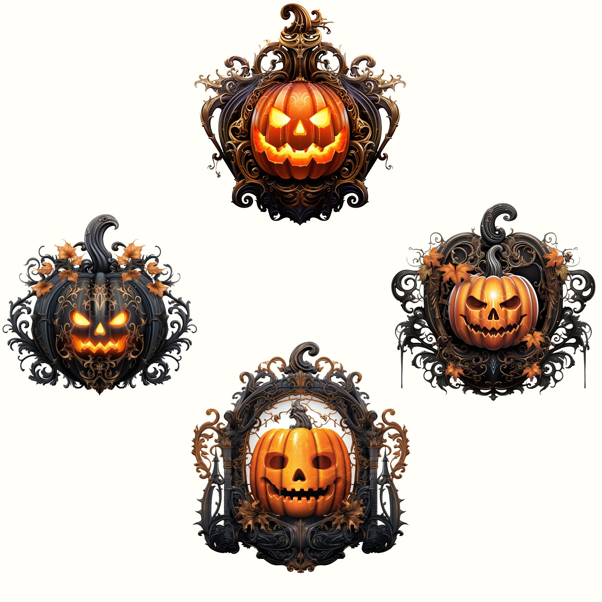 Halloween Clipart - 10 Scary Pumpkins, Hi-res Transparent PNG - Etsy