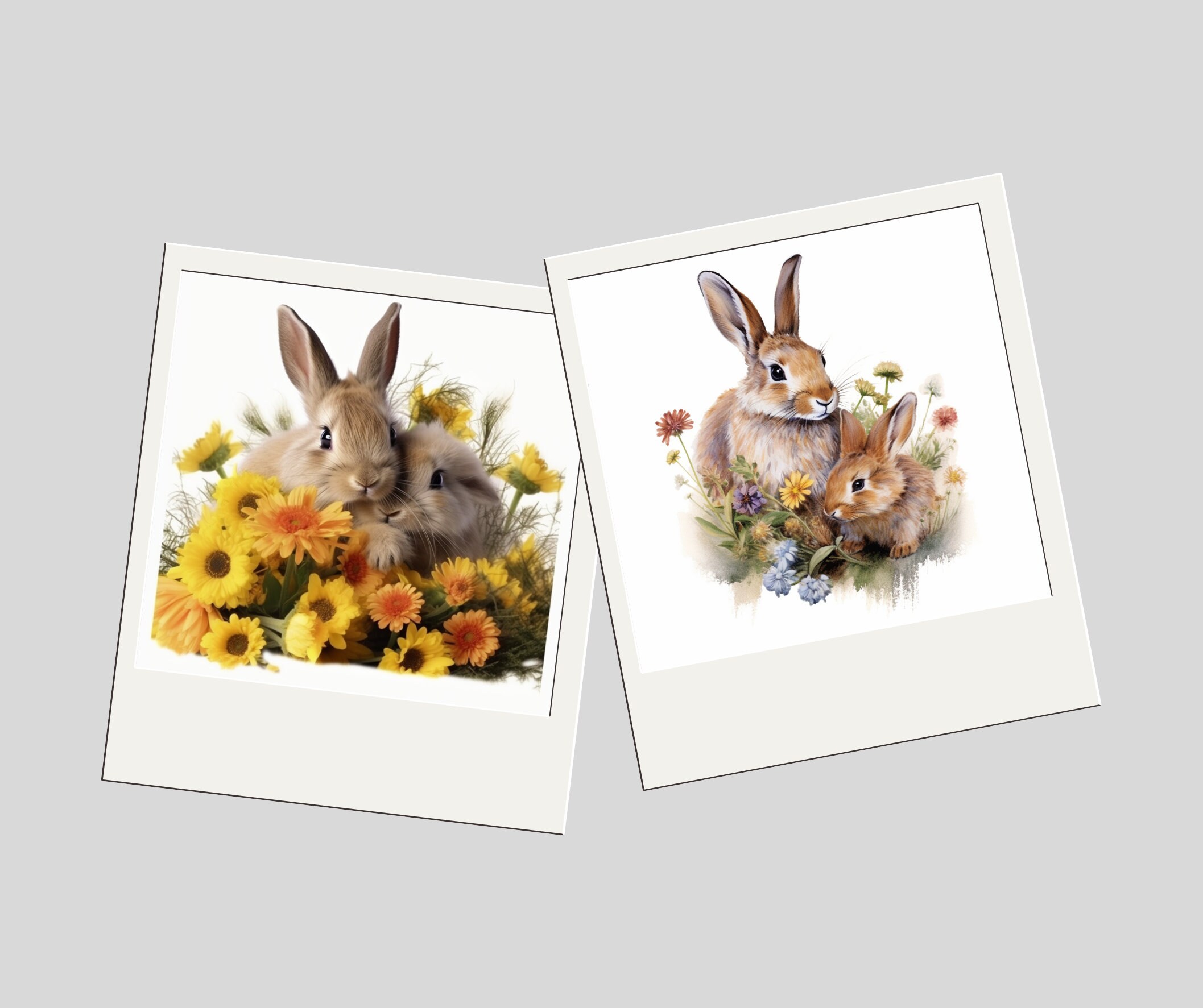 Floral Bunnies Clipart, 10 High Quality JPG, Nursery Art, Bunnies With ...