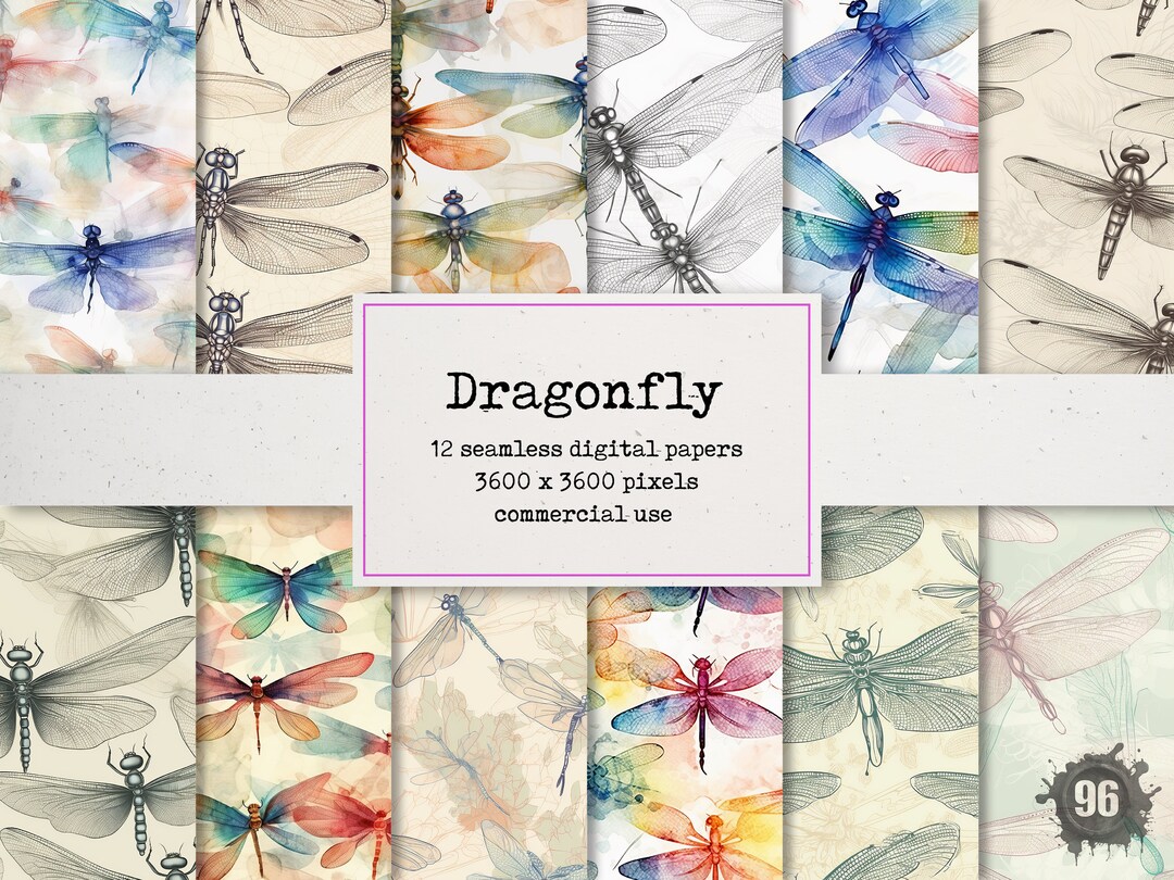 Dragonfly Digital Paper - Seamless Repeat Pattern, Beautiful Painted ...