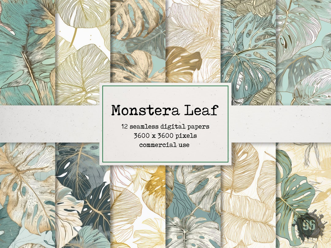 Monstera Leaf Digital Paper - Seamless Repeat Pattern, Beautiful ...