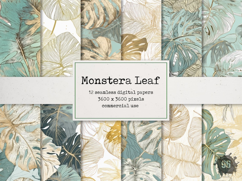 Monstera Leaf Digital Paper - Seamless Repeat Pattern, Beautiful ...