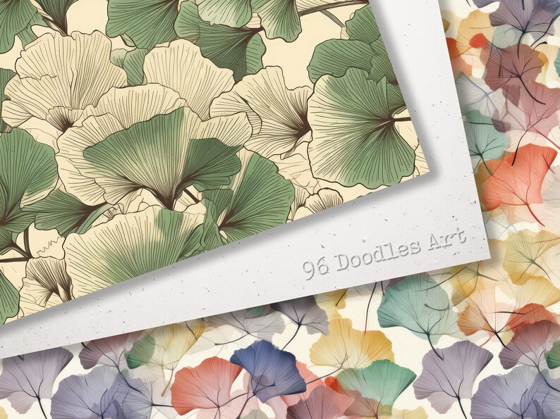 Gingko Leaves Digital Paper Seamless Repeat Pattern, Beautiful Painted ...