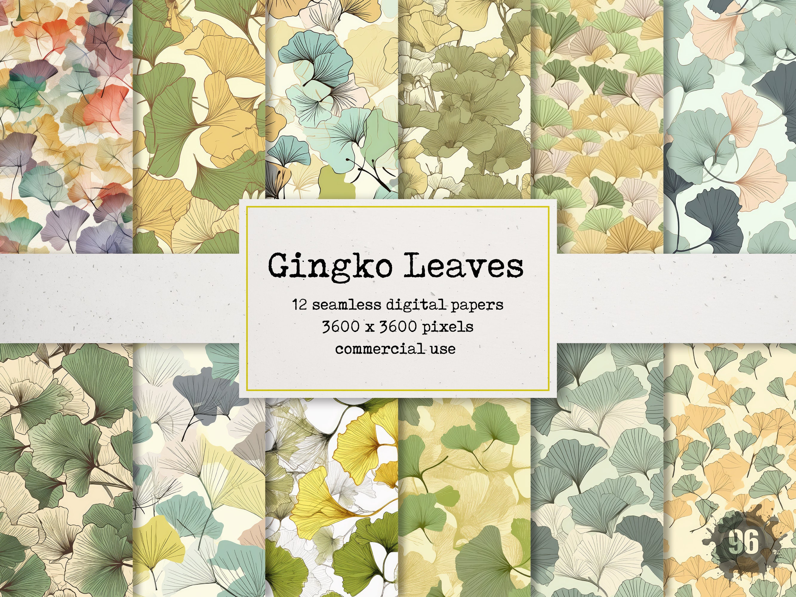 Gingko Leaves Digital Paper - Seamless Repeat Pattern, Beautiful ...