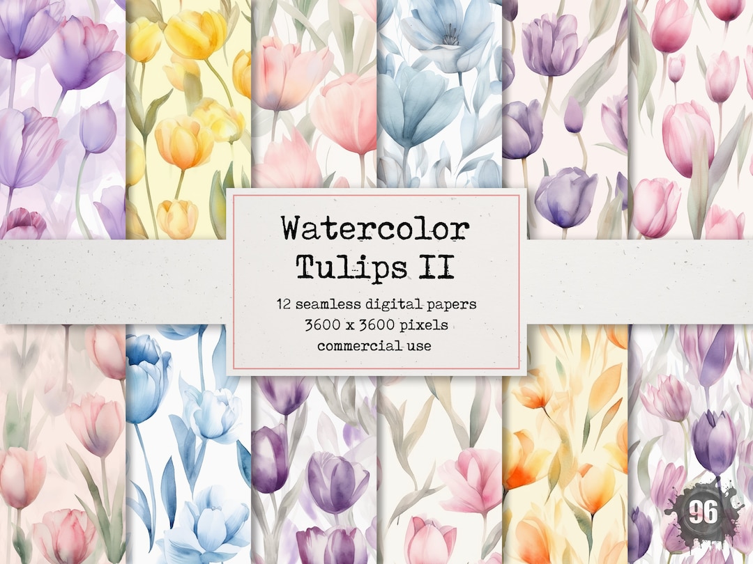 Watercolor Tulips II Digital Paper - Seamless Repeat Pattern, Beautiful ...