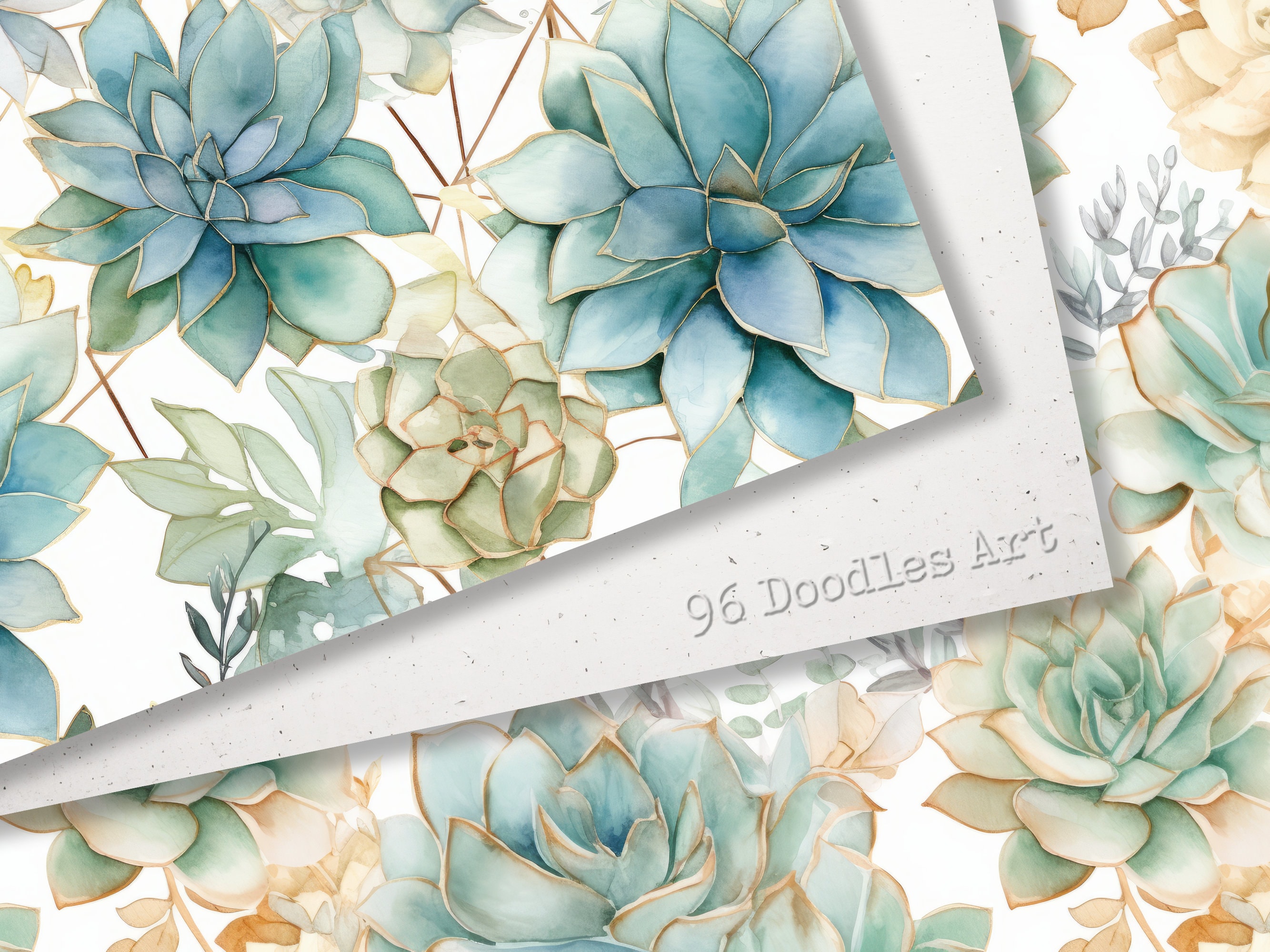 Succulents Digital Paper Seamless Repeat Pattern, Beautiful Painted ...
