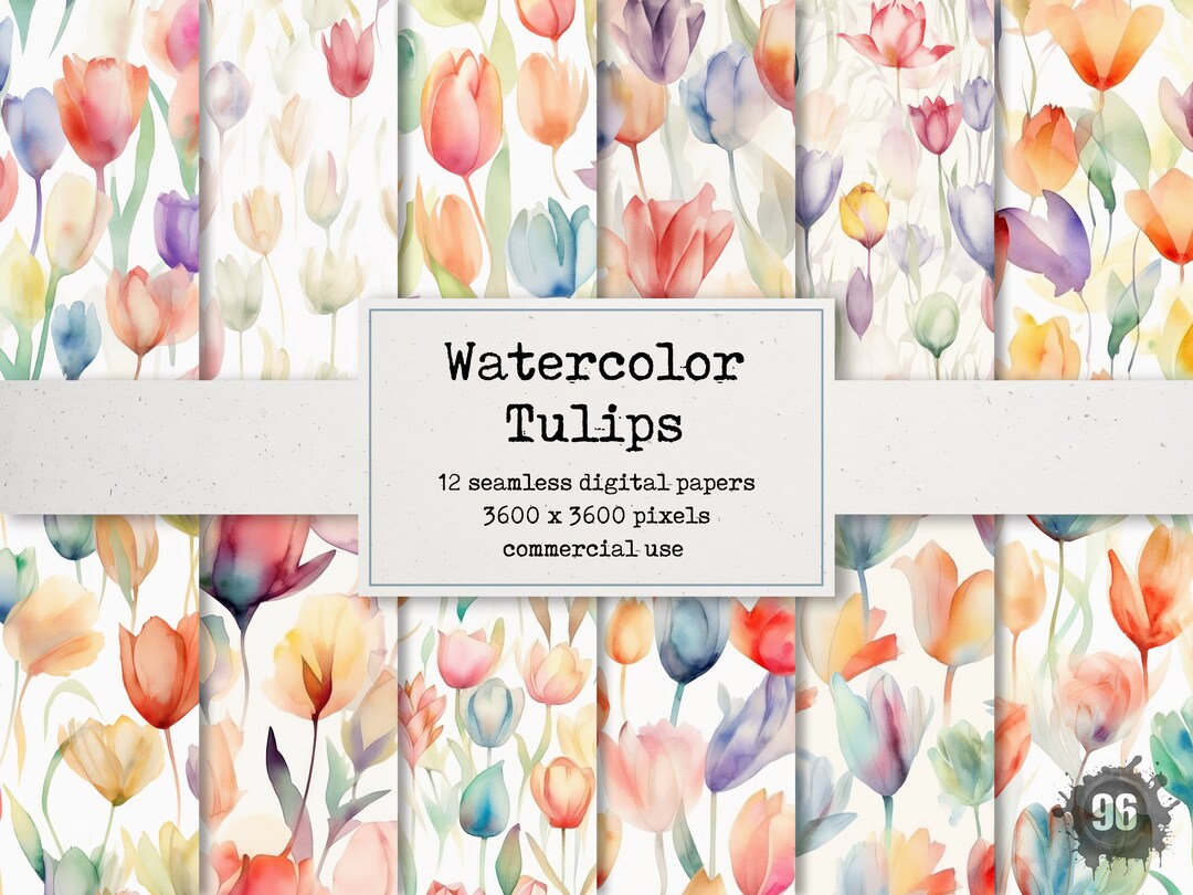 Watercolor Tulips Digital Paper - Seamless Repeat Pattern, Beautiful ...