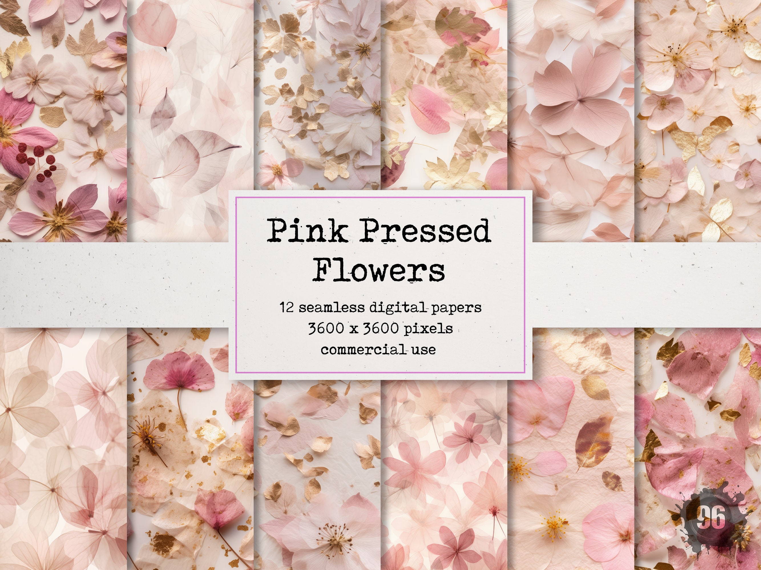 Pink Pressed Flowers Digital Paper - Seamless Repeat Pattern, Beautiful ...