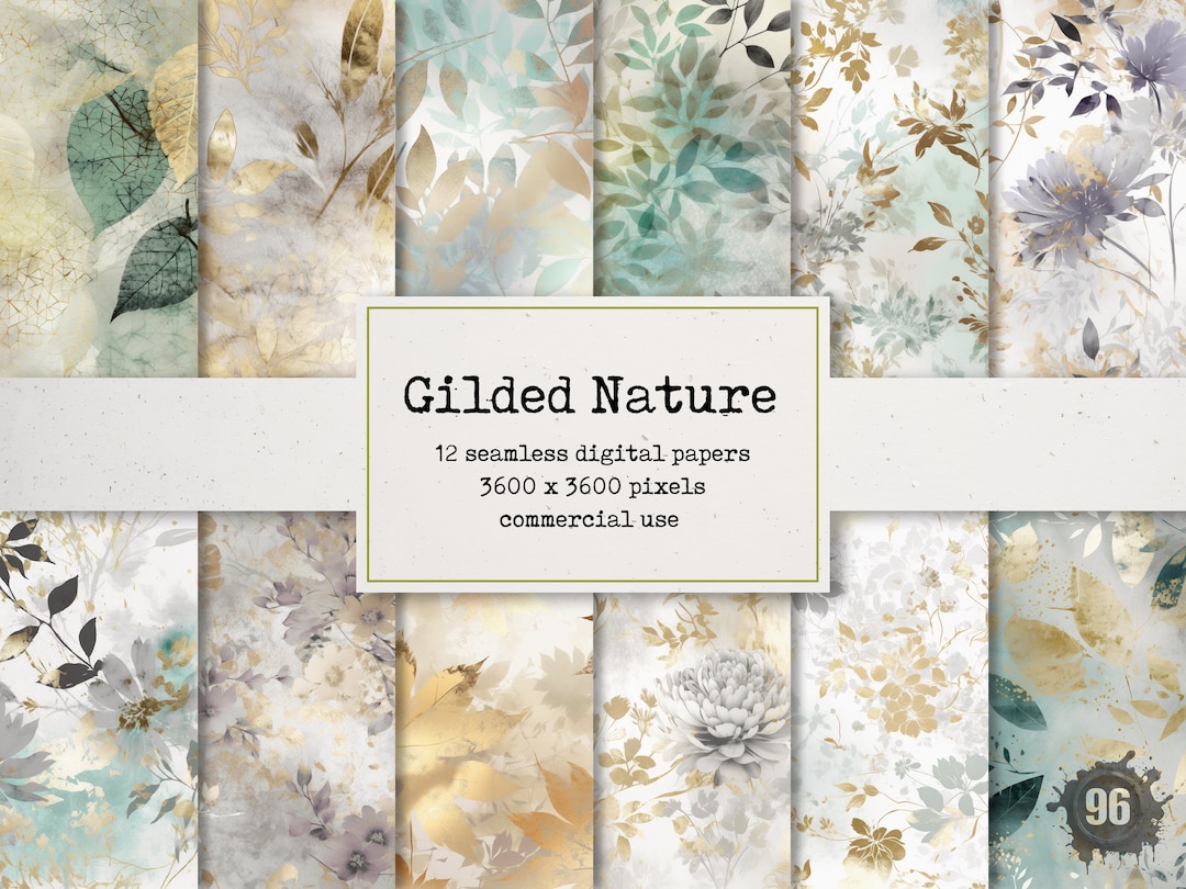 Gilded Nature Digital Paper - Seamless Repeat Pattern, Beautiful ...