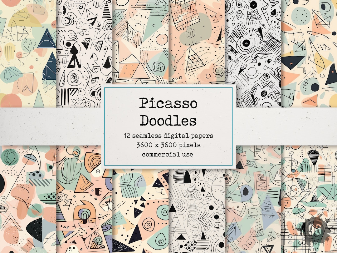 Picasso Doodles Digital Paper - Seamless Repeat Pattern, Beautiful ...