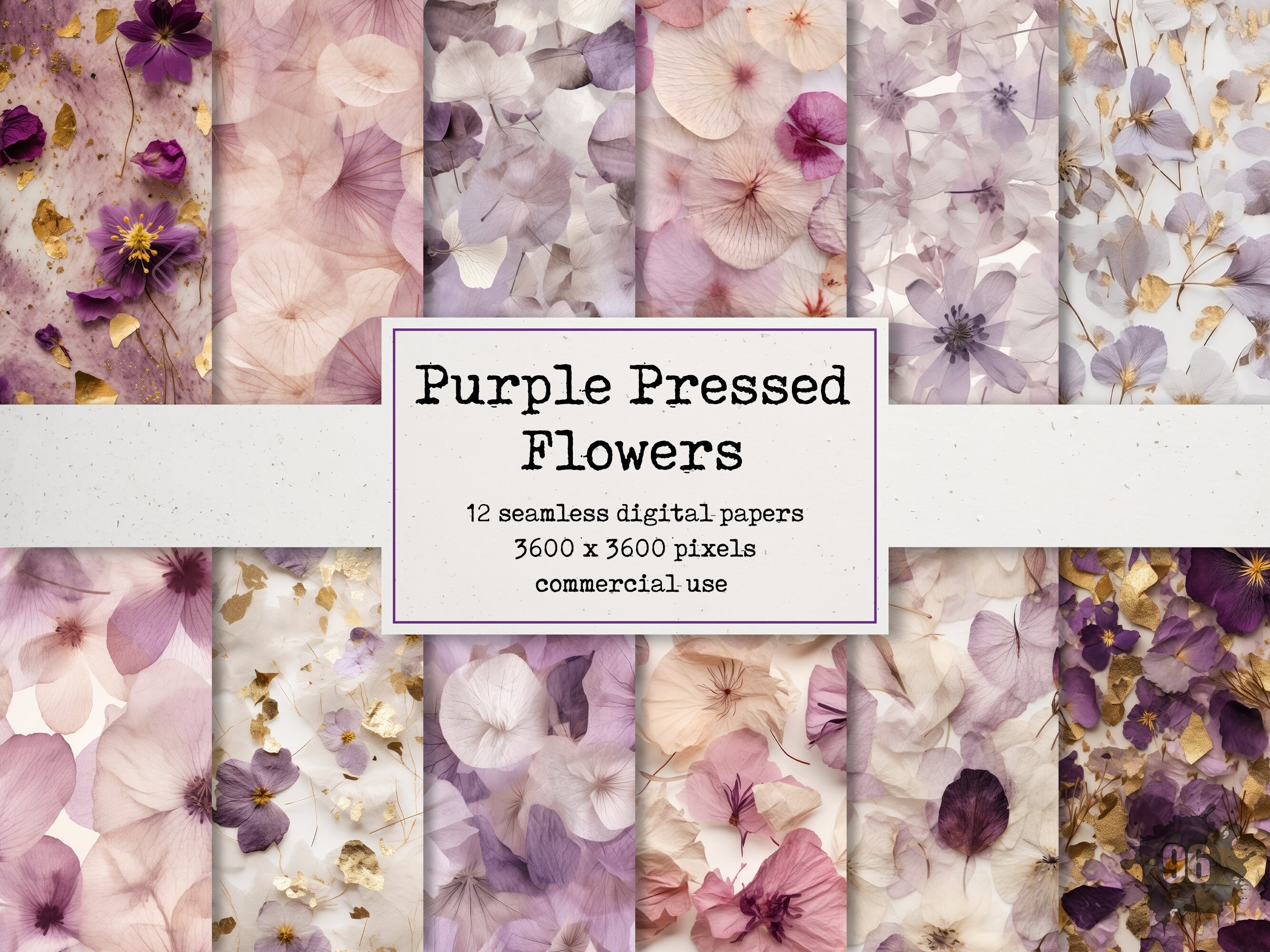 Purple Pressed Flowers Digital Paper - Seamless Repeat Pattern ...