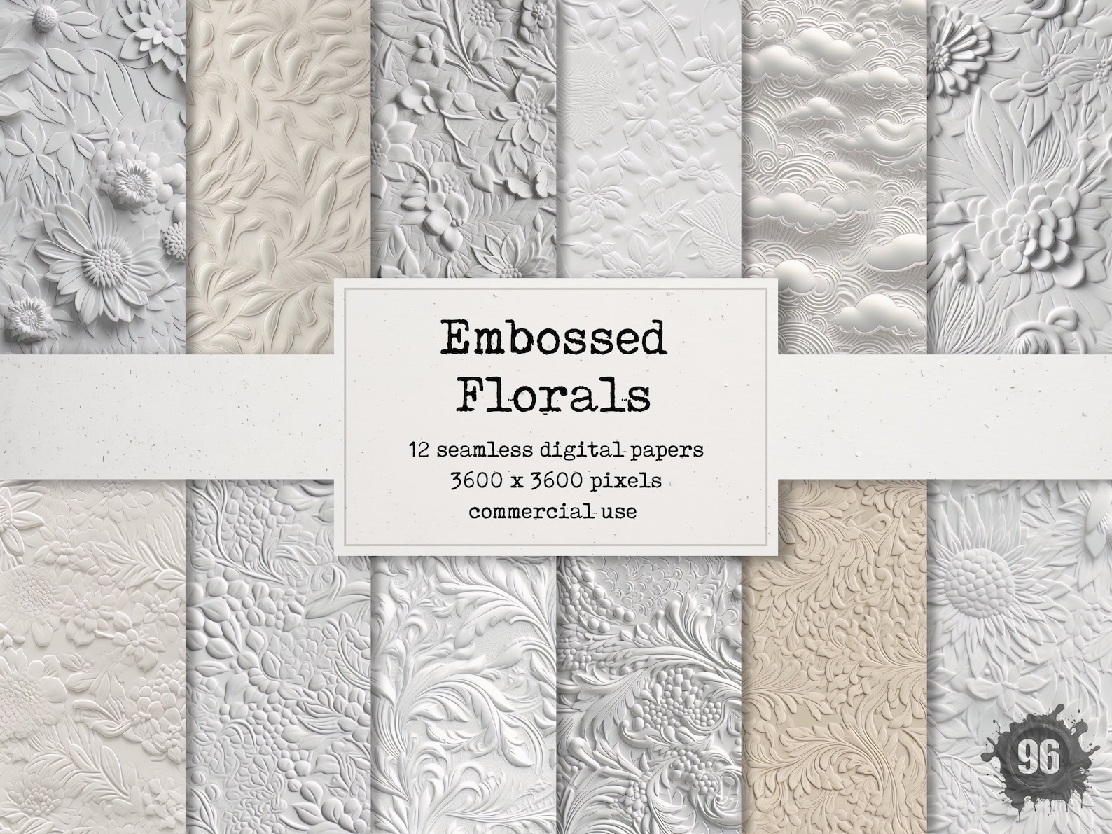 Embossed Florals Digital Paper - Seamless Repeat Pattern, Beautiful ...