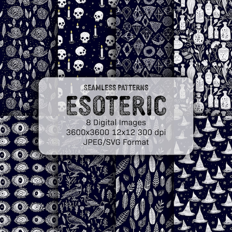 Esoteric Themed Digital Paper - Seamless Dark Enigmatic Patterns - Etsy