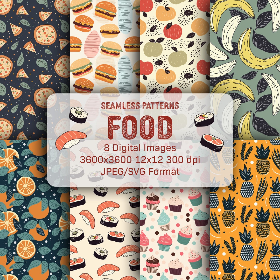 Food Themed Digital Paper - Delicious Seamless Printable Patterns - Etsy