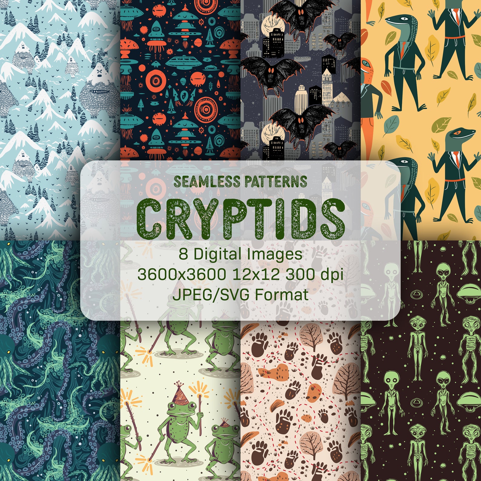 Cryptid Themed Digital Paper - Seamless Mysterious Monster Patterns - Etsy