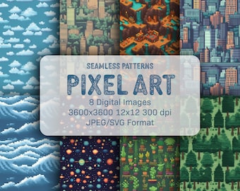 Dreamy Pixel Art Digital Paper Patterns Seamless Digital - Etsy