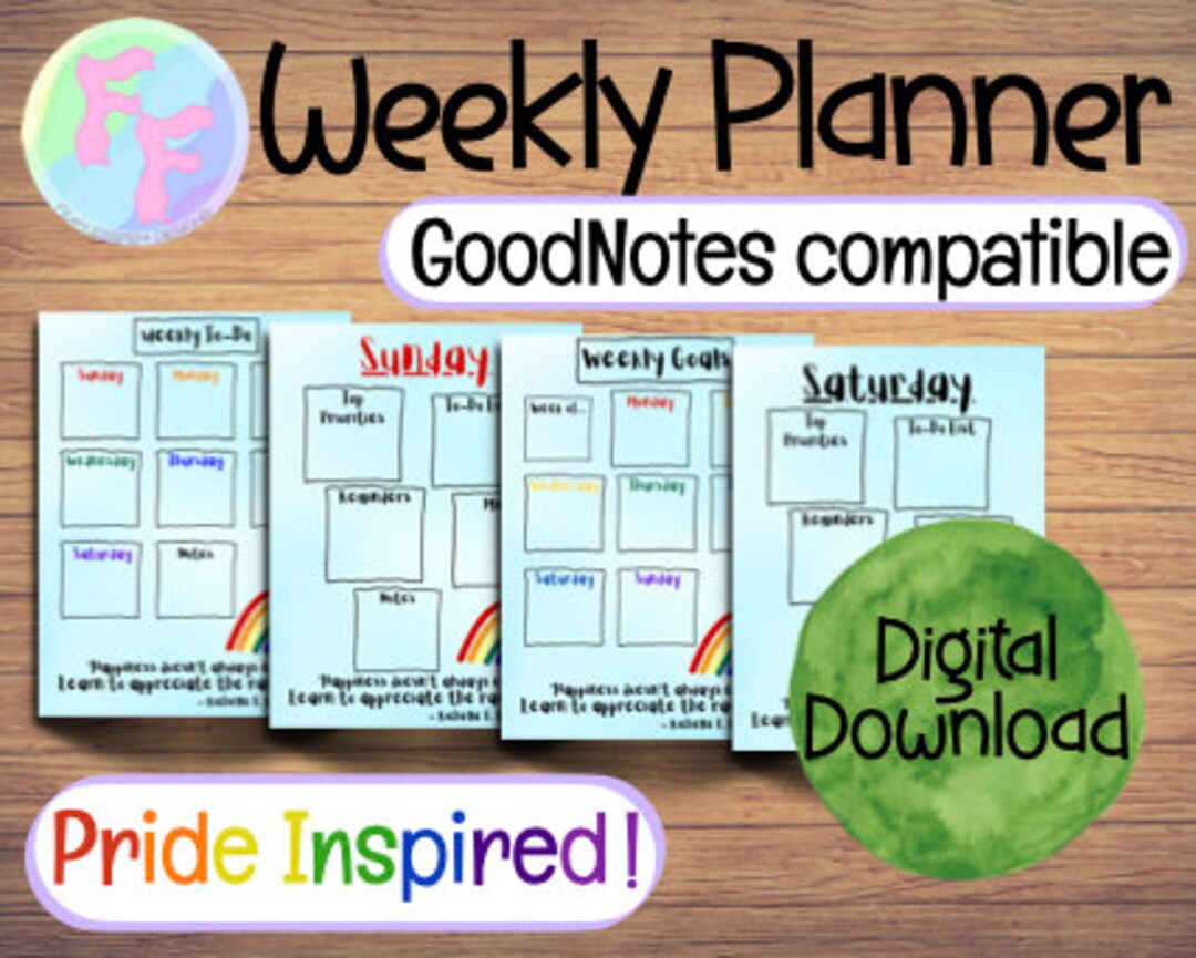 Rainbow-themed Weekly, Daily, and Goal Digital Planner Goodnotes ...