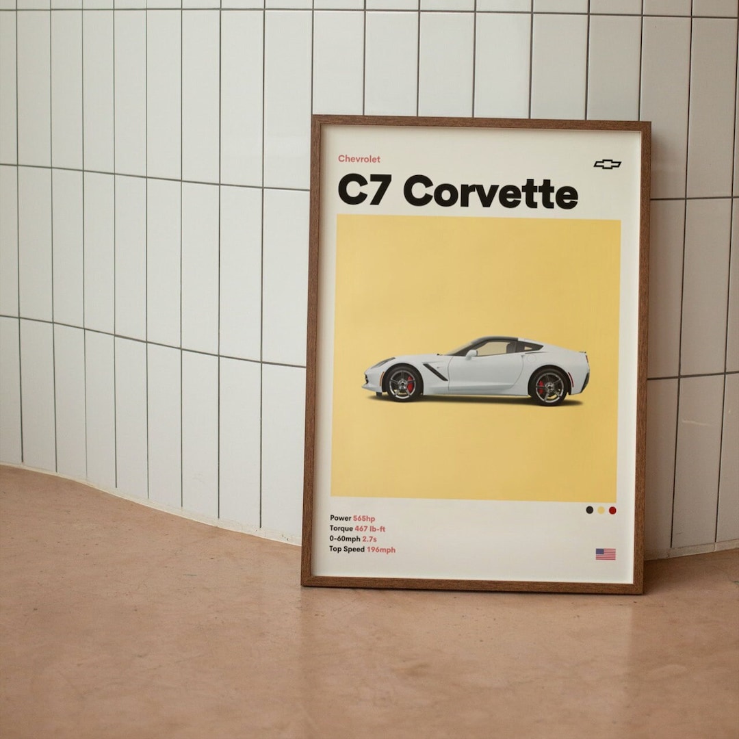 Chevrolet Corvette C7 Minimalist Mid-century Poster - Etsy