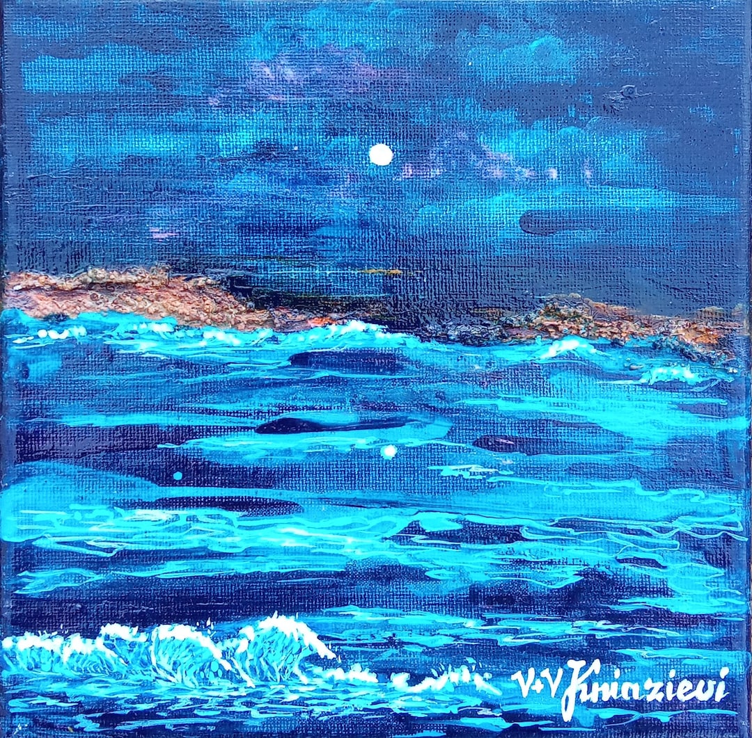UKRAINIAN Art, Blue Abstract WAVE PAINTING, Small Original Oil Painting ...
