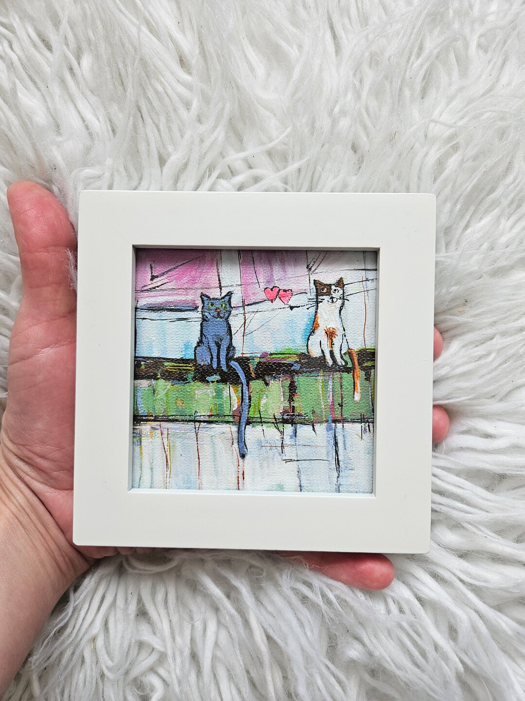 Original Cats Miniature in White Frame and Ready to Hang Alcohol Ink ...