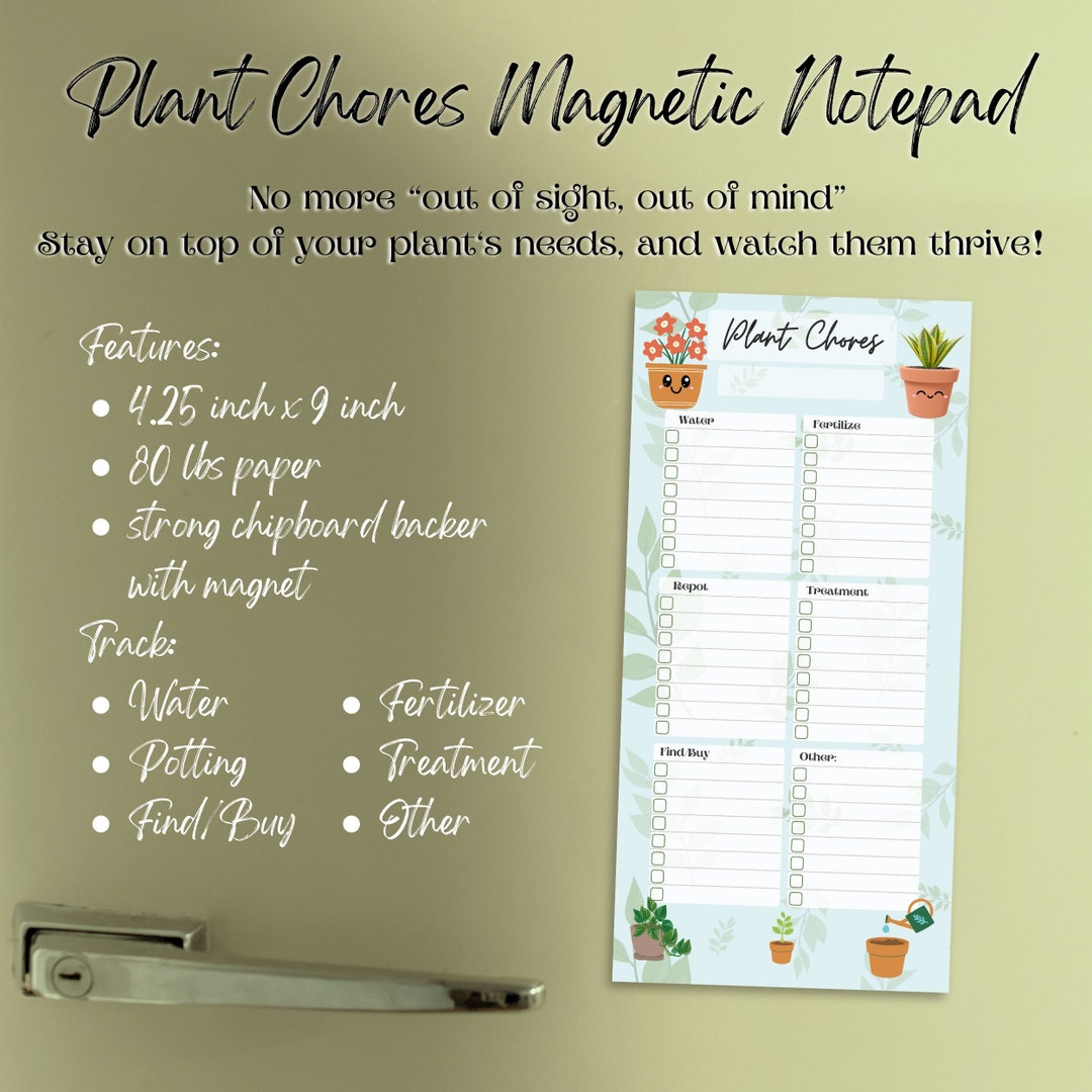 House Plants Chores Chart, Indoor Plants Magnetic Notepad, to Do List ...
