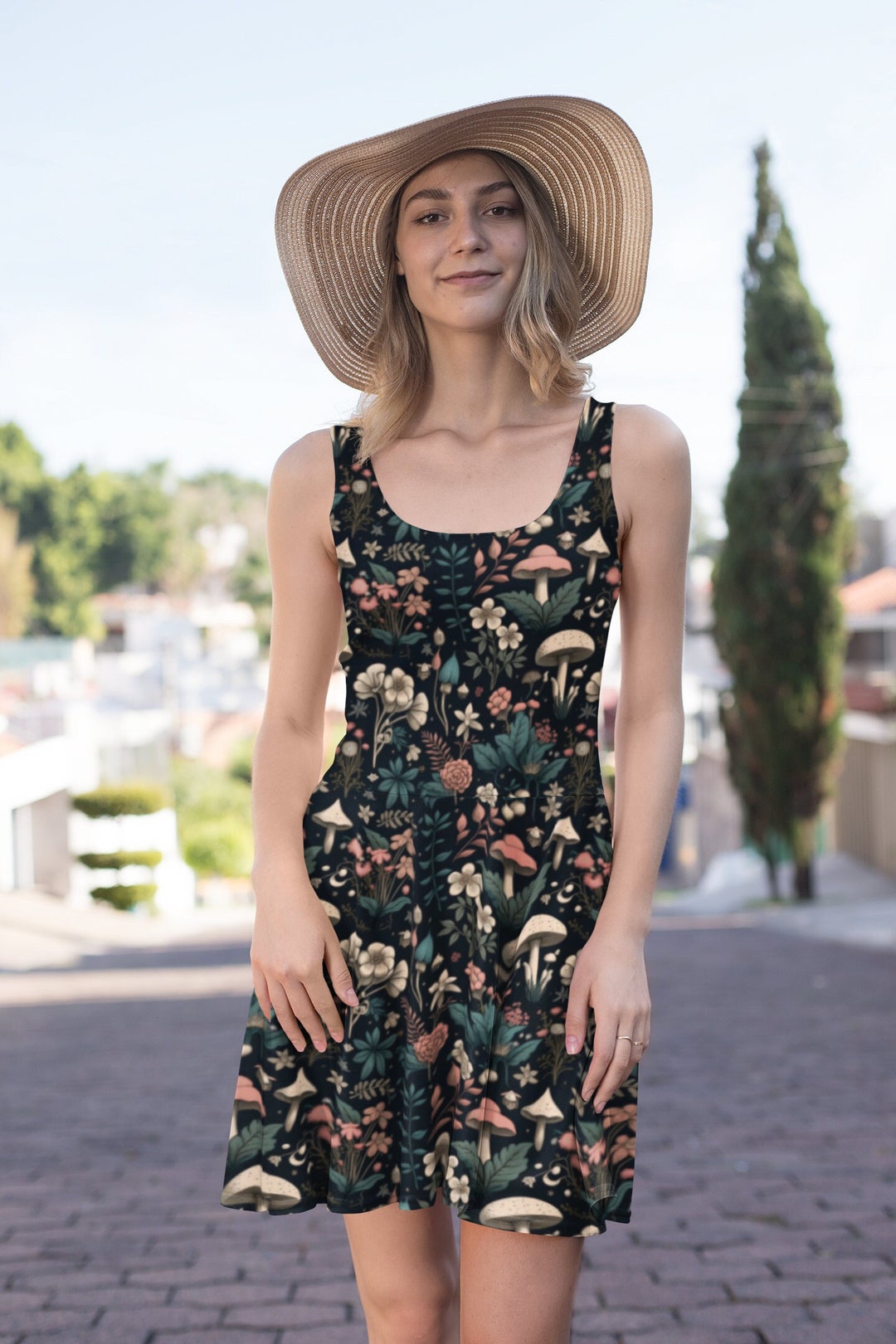 Mushroom Dark Cottagecore Skater Dress, Fun Rave Outfit, Concert and ...